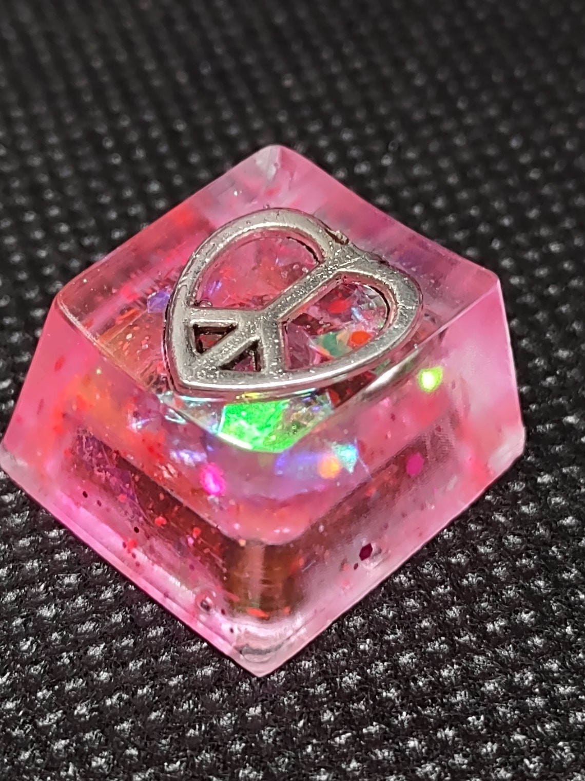 Pink Peace Sign Keycap Holographic Glitter Silver Heart - Etsy