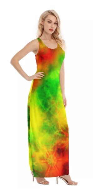 Rasta Empress Colorful Tie Dye Printed Long Dress for Reggae Lovers and ...