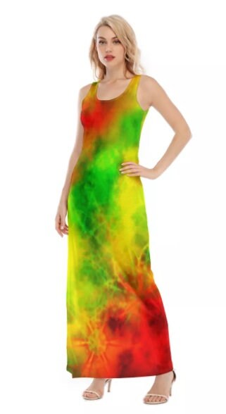 Rasta Empress Colorful Tie Dye Printed Long Dress for Reggae Lovers and ...