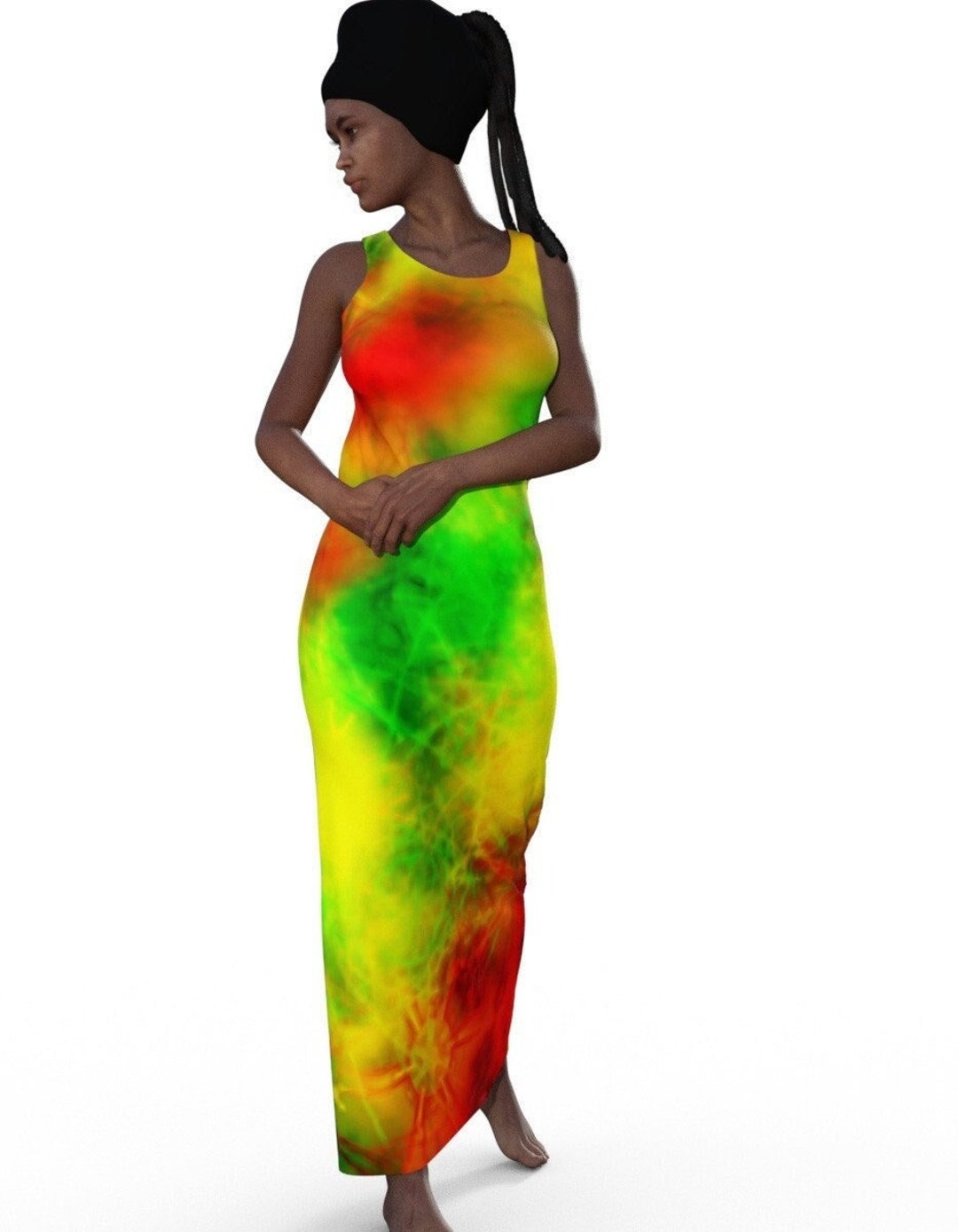 Rasta Empress Colorful Tie Dye Printed Long Dress for Reggae Lovers and ...