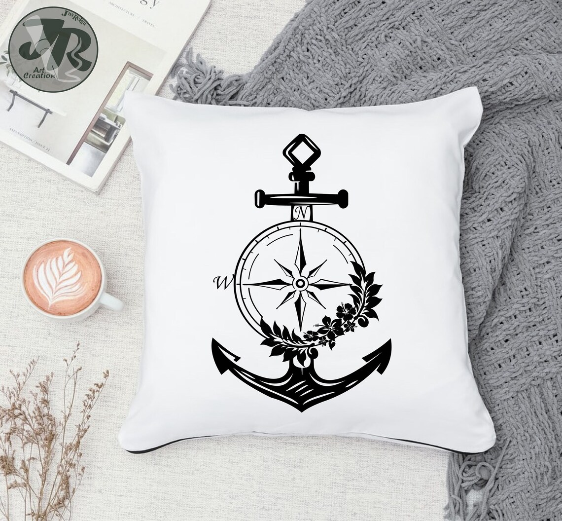 Anchor Compass Svg, Anchor Compass Flower Svg, Anchor Svg, Compass With ...