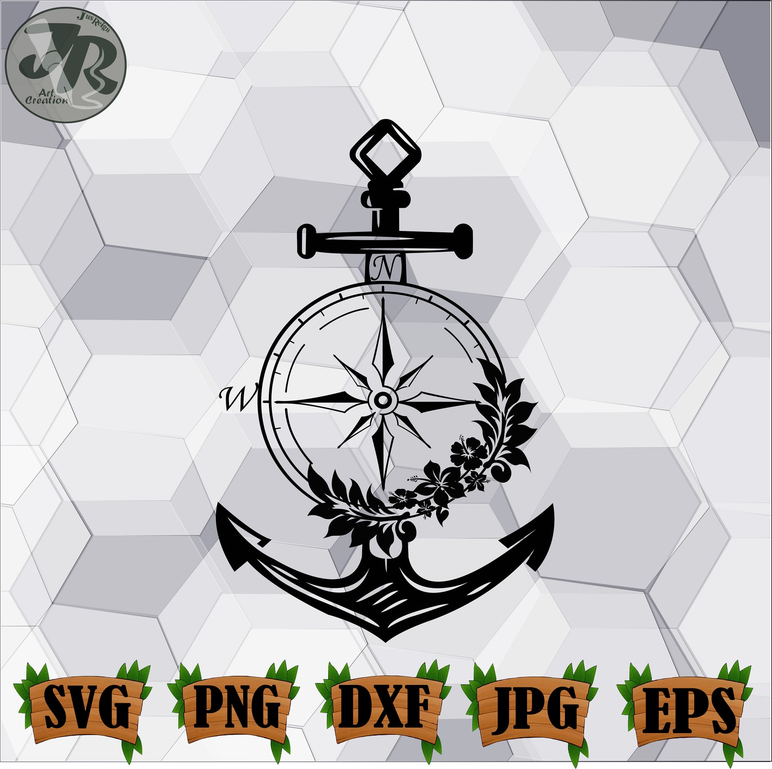 Anchor Compass Svg, Anchor Compass Flower Svg, Anchor Svg, Compass With ...