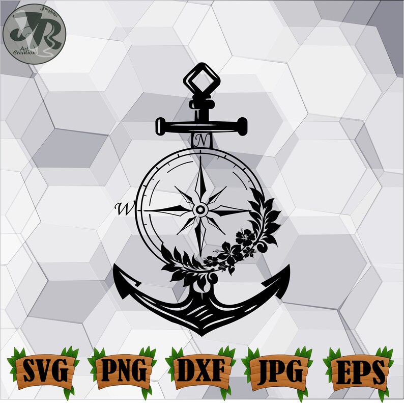 Anchor Compass Svg, Anchor Compass Flower Svg, Anchor Svg, Compass With ...