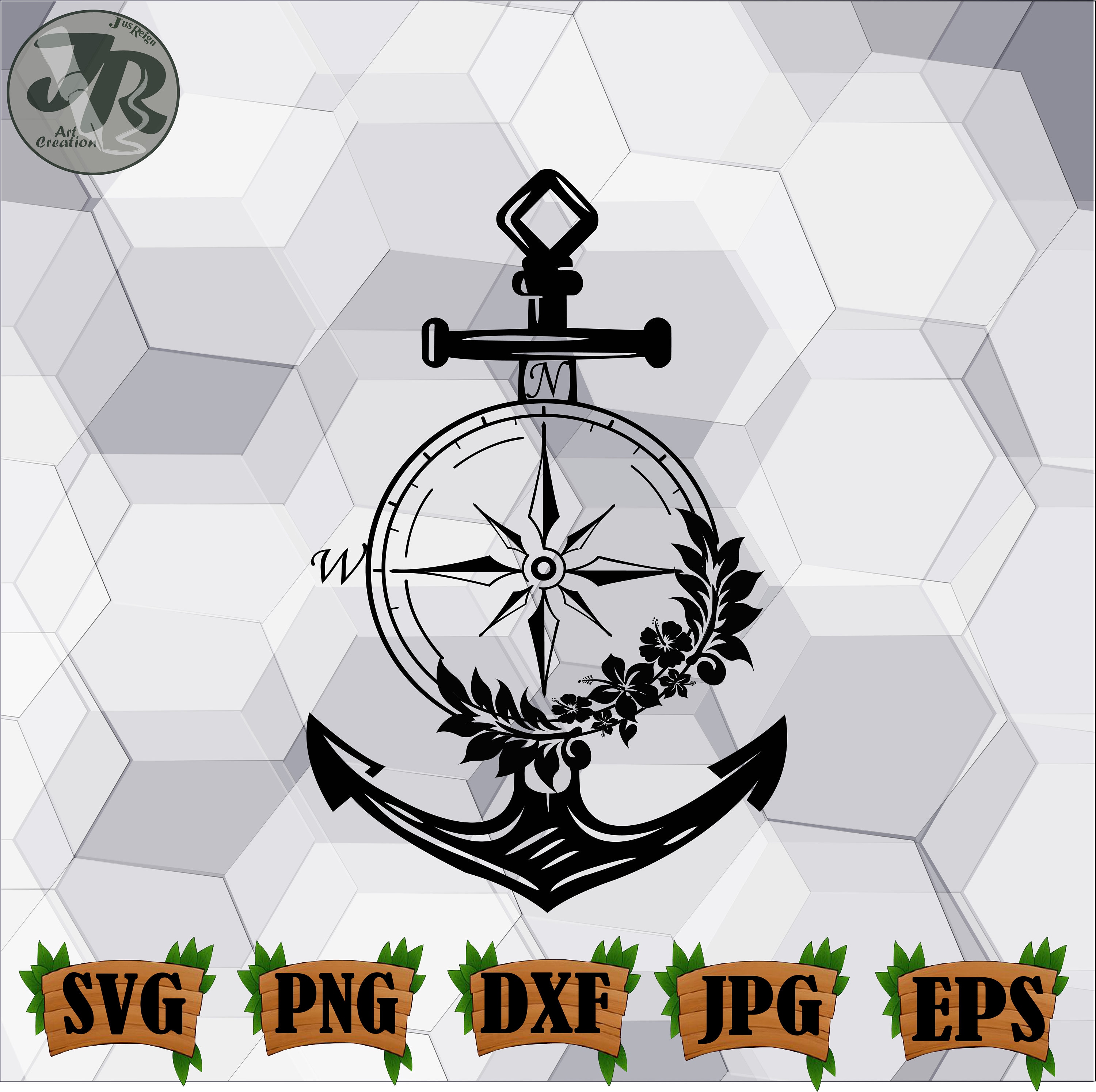 Anchor Compass Svg, Anchor Compass Flower Svg, Anchor Svg, Compass With ...