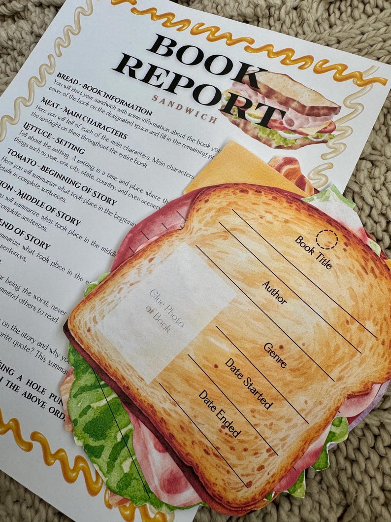 Book Report Sandwich - Etsy