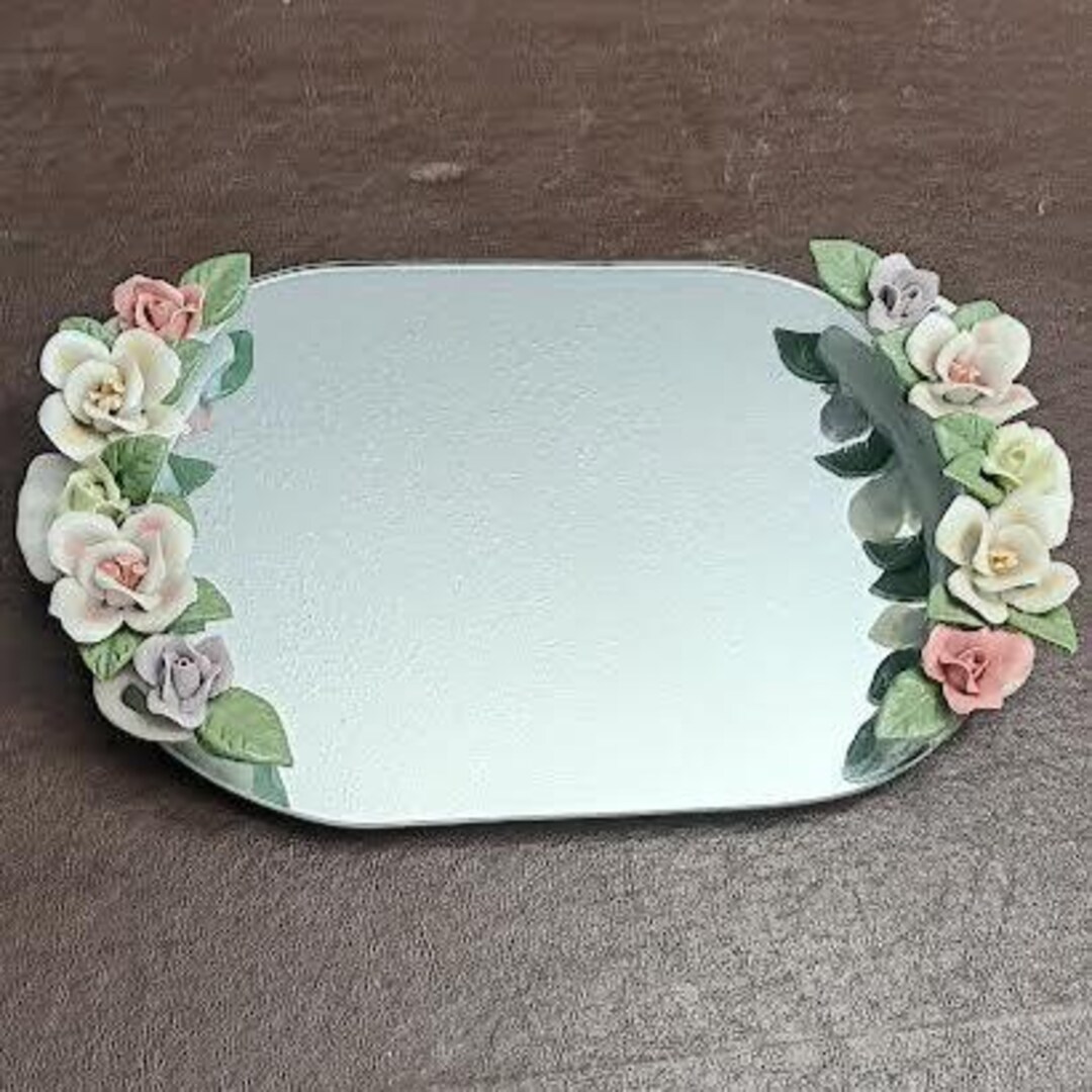 Capodimonte Floral Decorative Vintage Mirrored Table Top or Vanity Tray ...