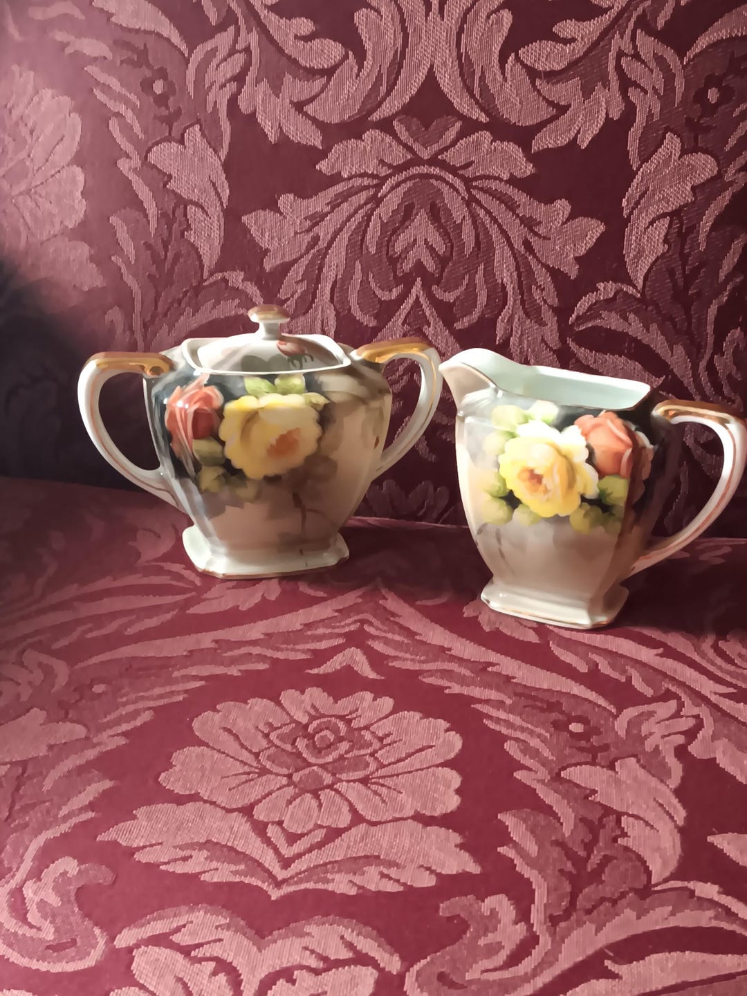 Noritake Yellow Rose Pattern Creamer and Bowl Set, Hand Painted 1921 ...