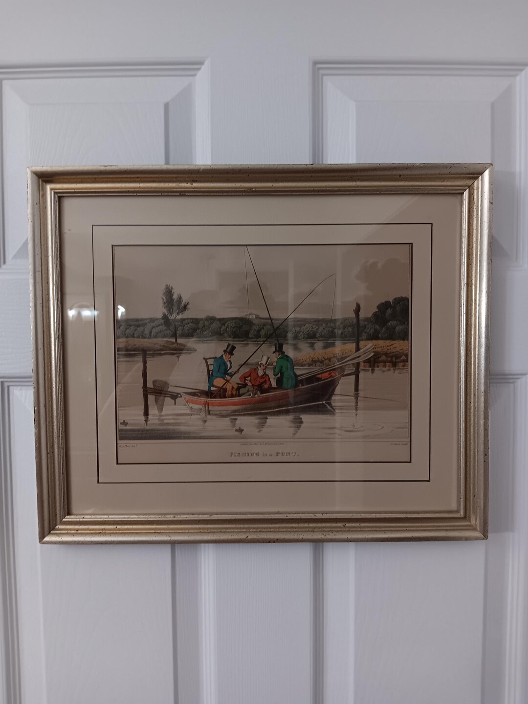Artist Henry Thomas Alken fishing in a Punt Vintage Print in a Vintage ...