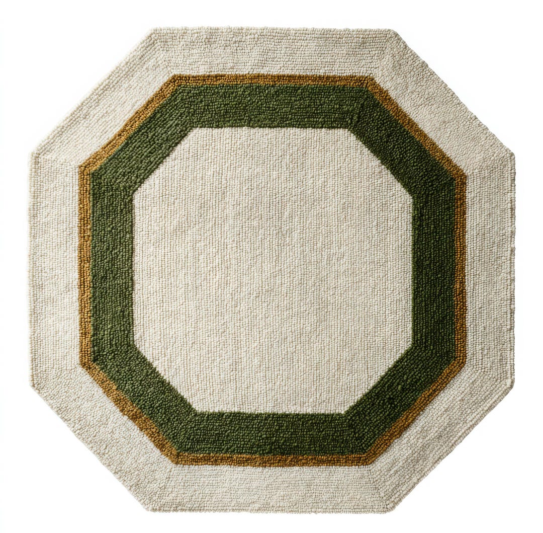 Hand Tufted Octagon Rug Tassel Fringe Area Rug Cream & Olive Green ...