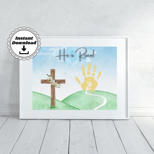 Easter Handprint Art Craft Cross He is Risen Religious - Etsy