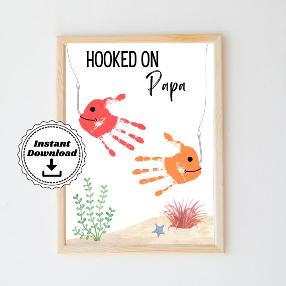Hooked on Papa Handprint Father's Day Fishing Handprint - Etsy