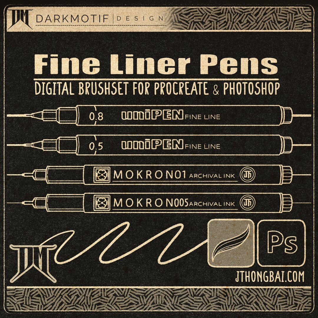 Fine Liner Pens Brushset Digital Brushes Linework and Stippling for ...