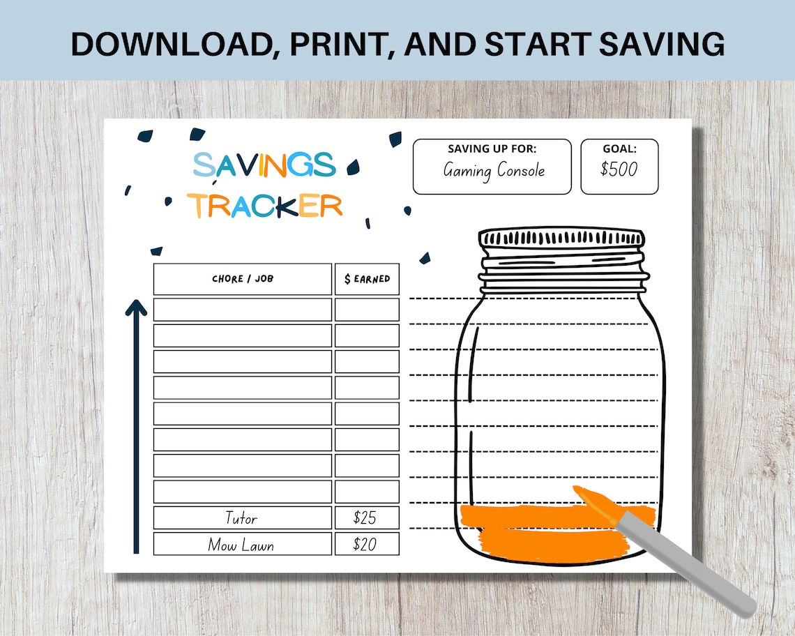 Printable Kids Savings Tracker With Sections for Chores and - Etsy