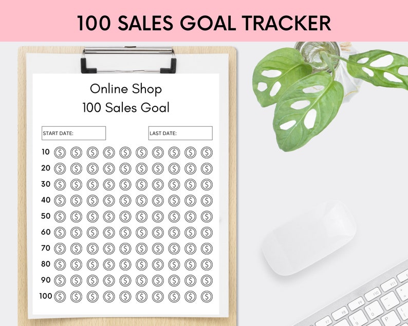 Printable Sales Goal Tracker, 100 Sales Coloring Tracker, Small ...
