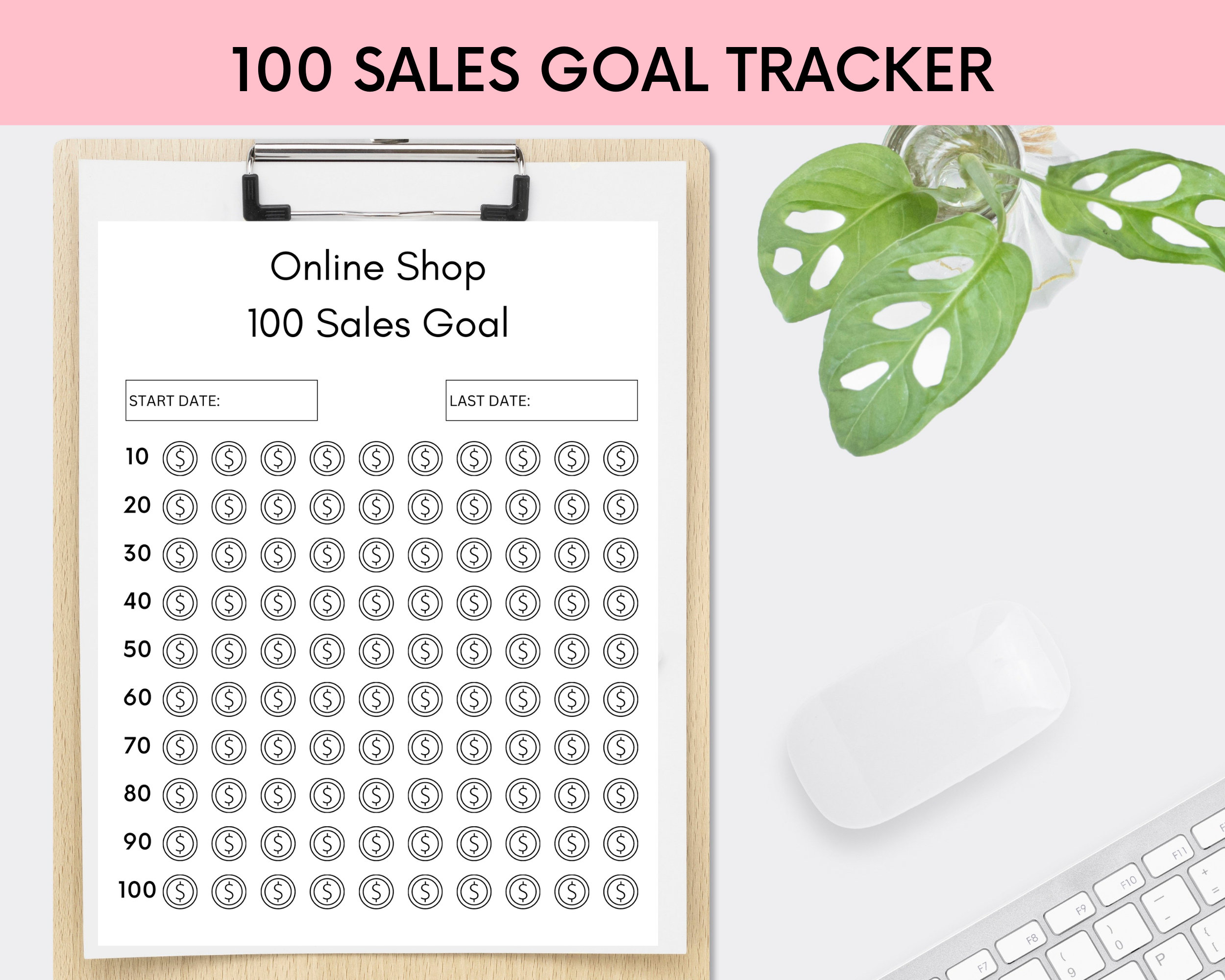 Printable Sales Goal Tracker, 100 Sales Coloring Tracker, Small ...