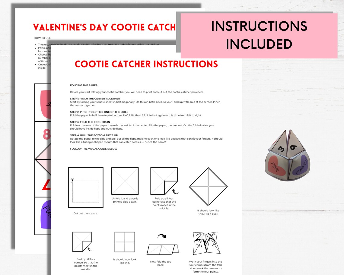 Printable Valentine's Day Cootie Catcher for Kids, Classroom Valentines ...