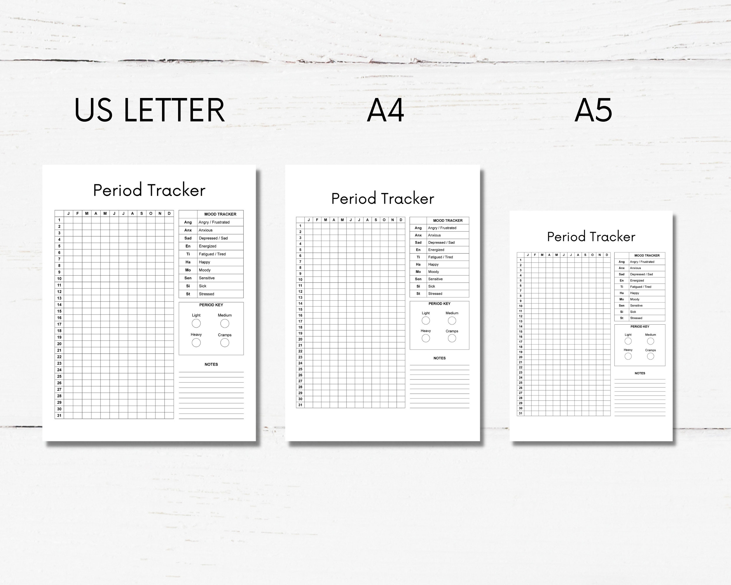 Printable Period Tracker With Mood Tracker Key, Period Journal, Period ...