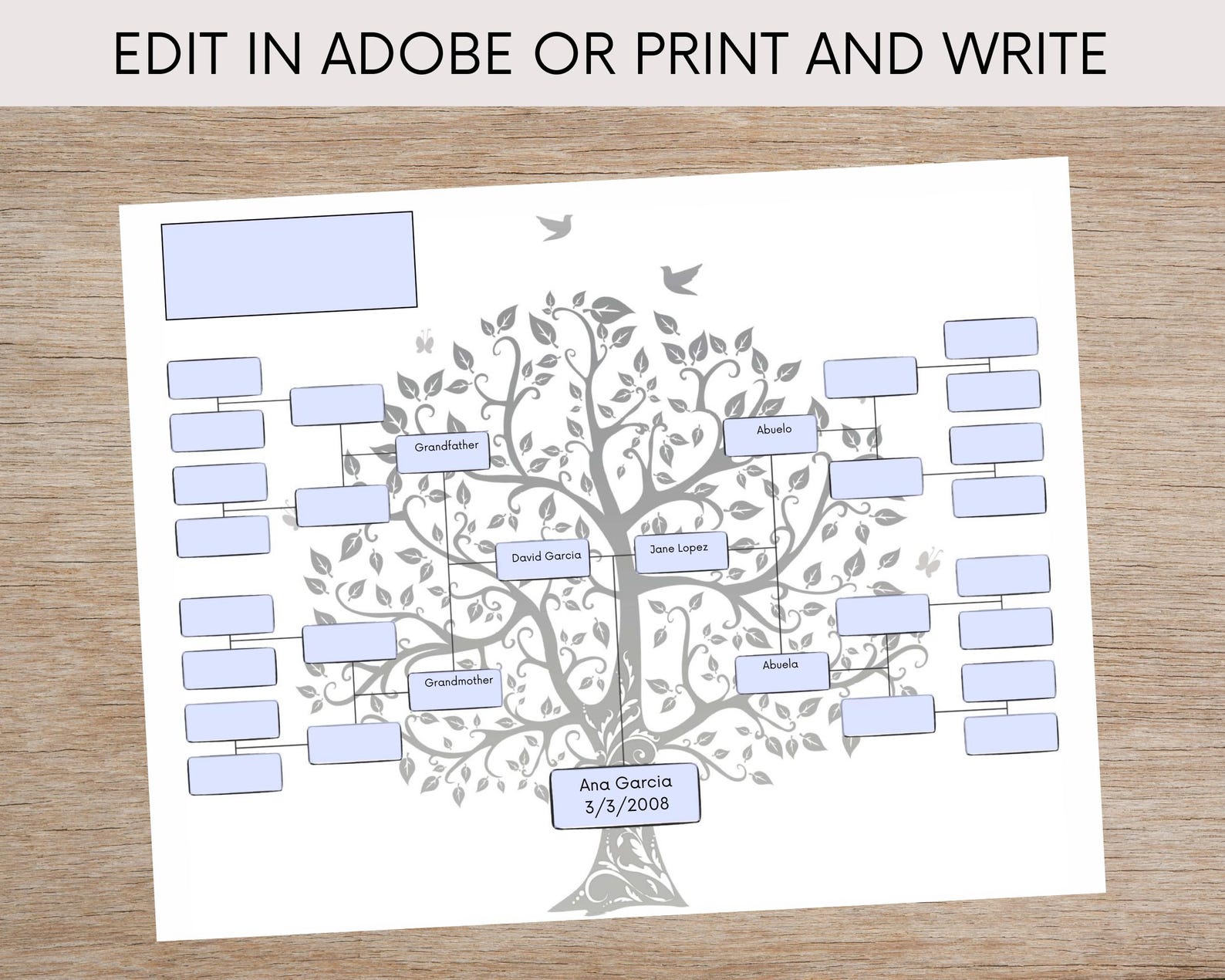 Editable Family Tree Template for Five Generations - Etsy Canada