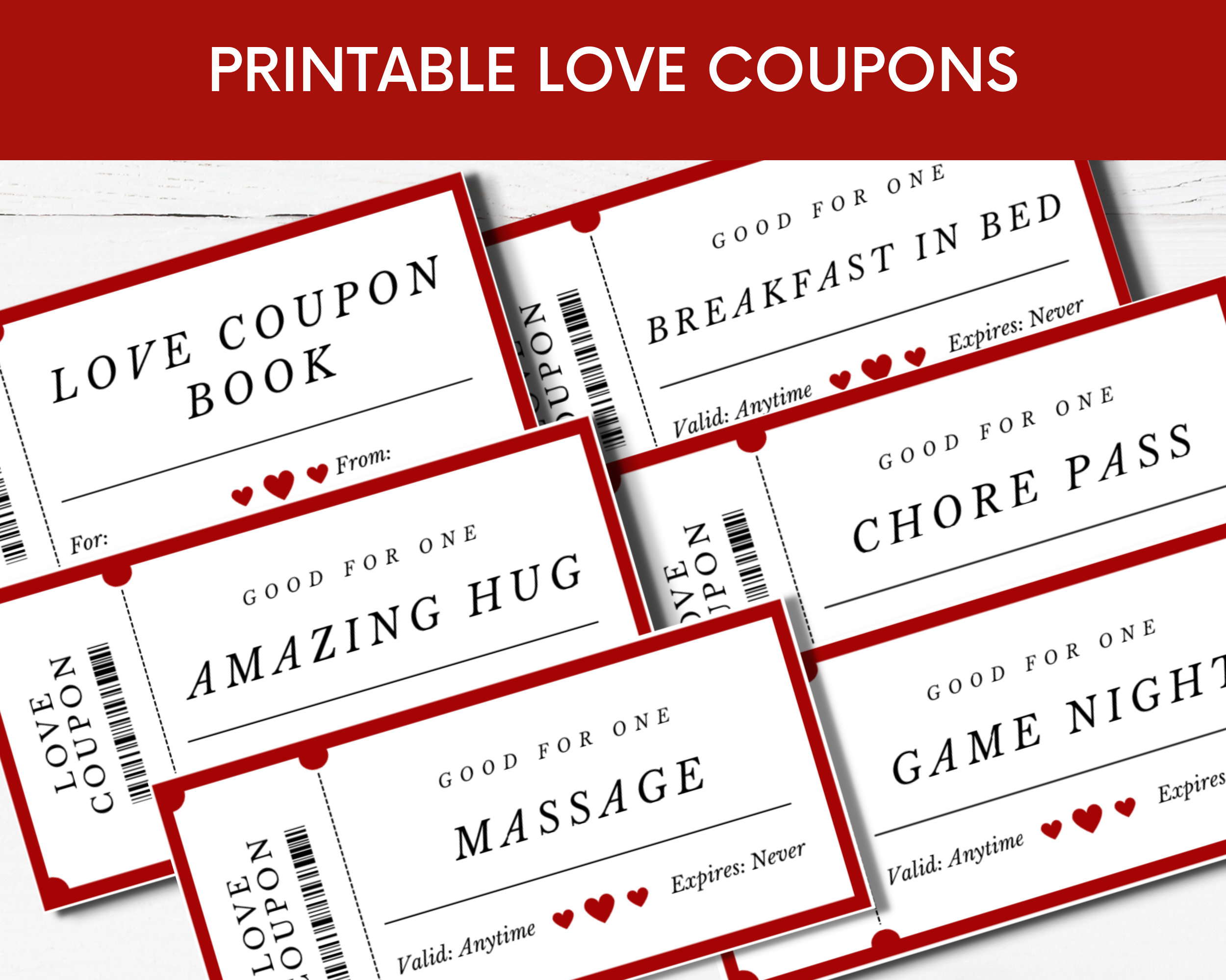 Printable Love Coupon Book for Valentine's Day, Birthday or Anniversary ...