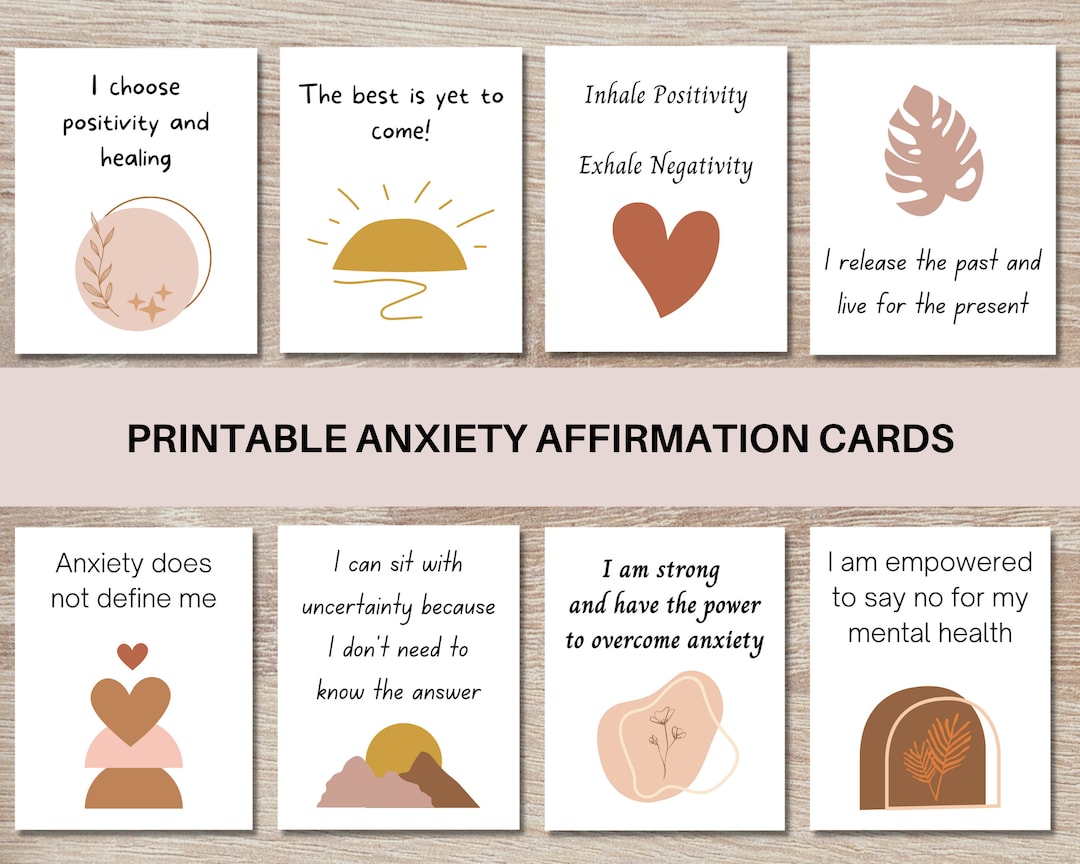 Printable Anxiety Affirmation Cards, Mental Health Boho Cards, Mental ...
