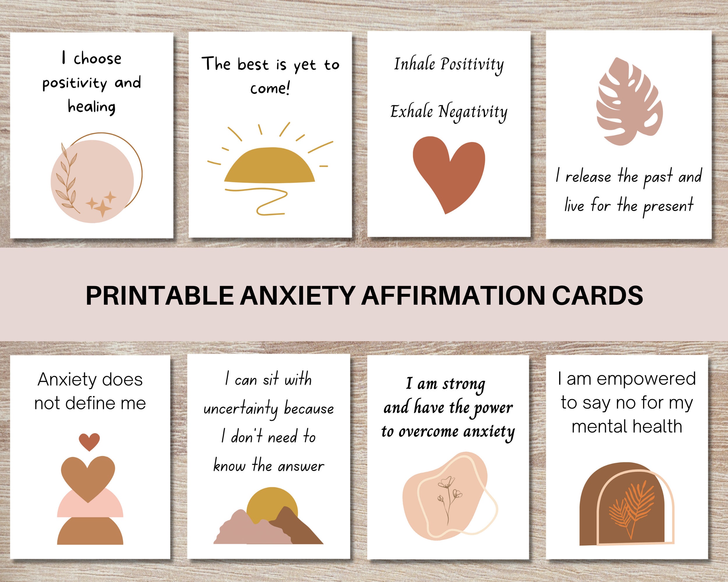 Printable Anxiety Affirmation Cards, Mental Health Boho Cards, Mental ...