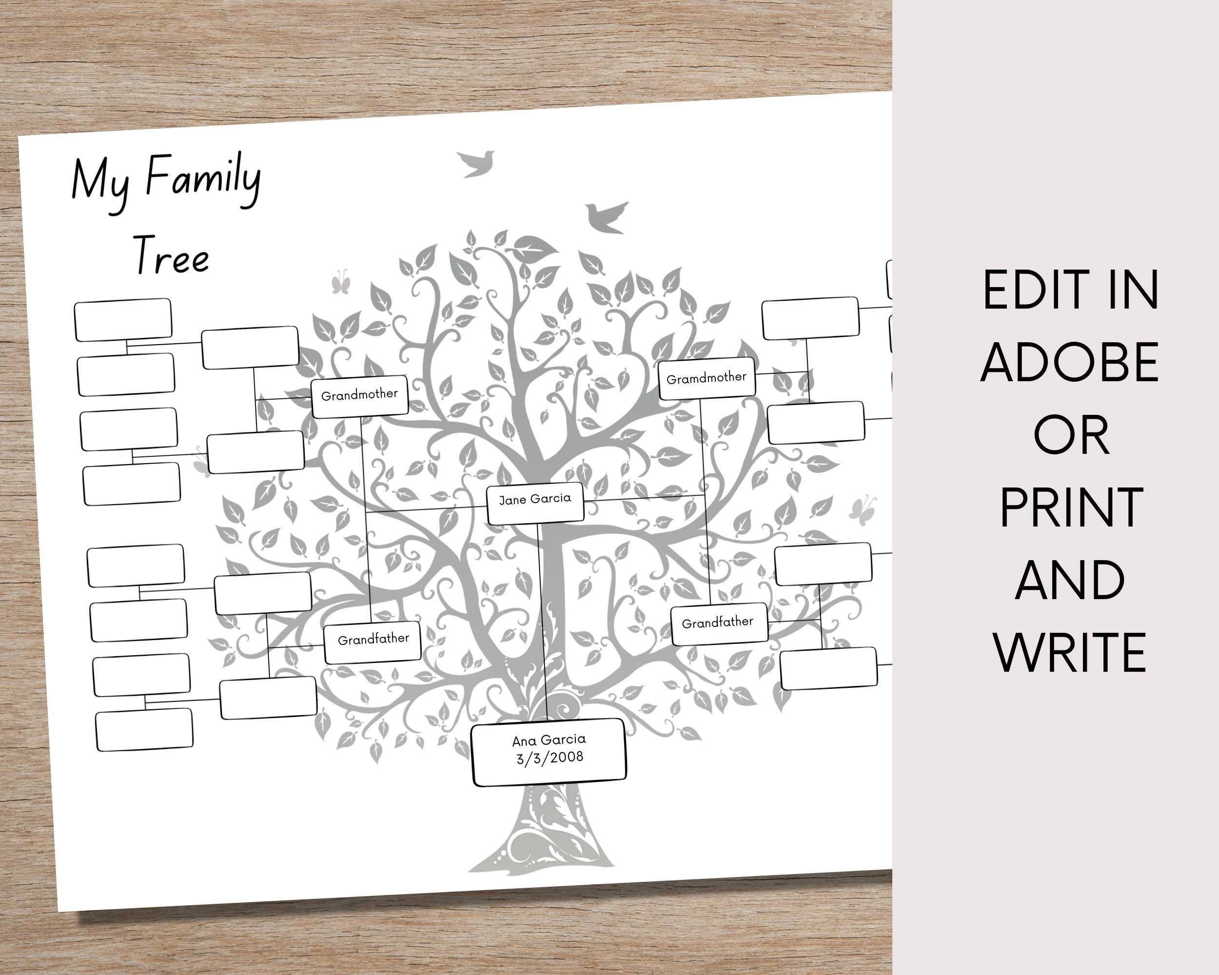 Single Parent Editable Family Tree Template - Etsy