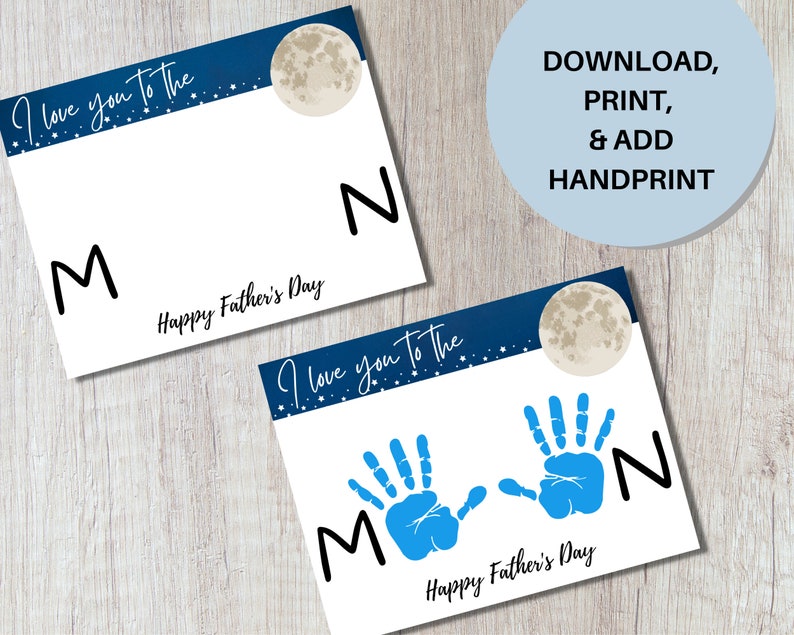 Father's Day Handprint Art Gift for Dad, I Love You to the Moon ...