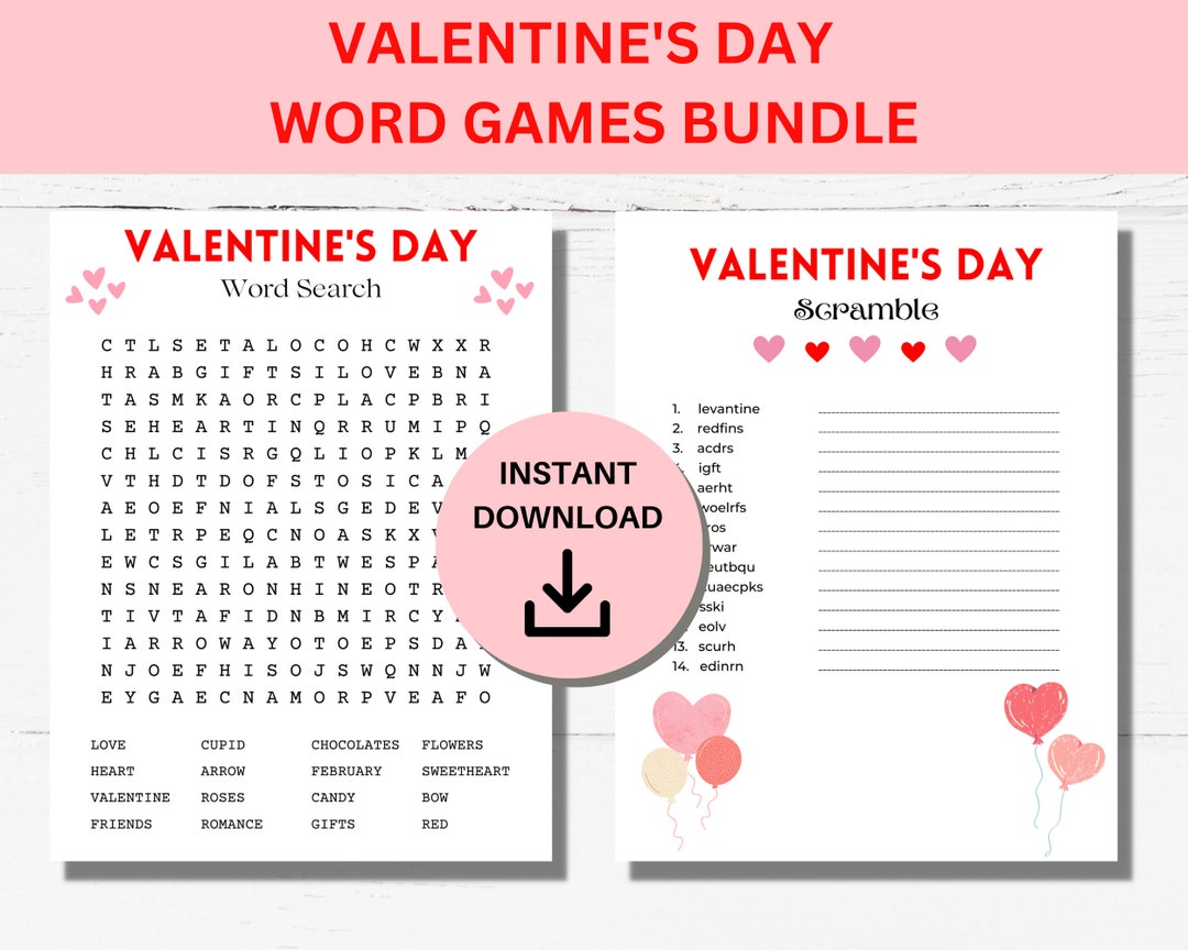 Valentine's Day Printable Games Bundle, Valentine's Day Party Games ...