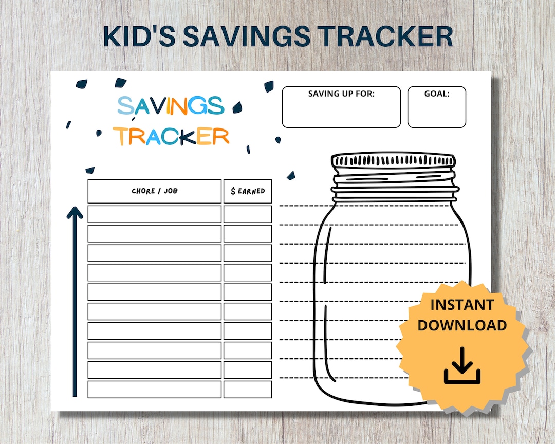 Printable Kids Savings Tracker With Sections for Chores and - Etsy