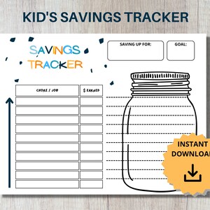 Printable Kids Savings Tracker With Sections for Chores and - Etsy