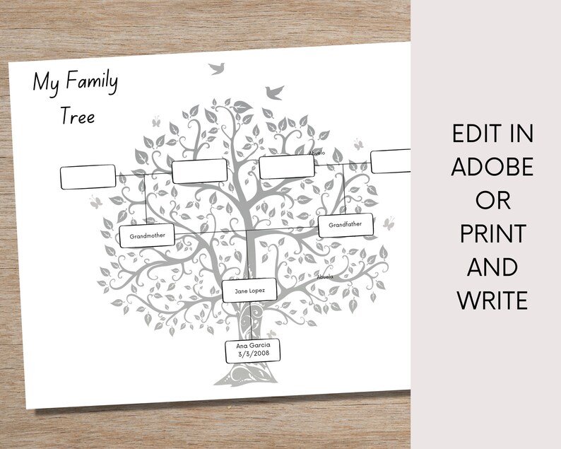 Editable Family Tree Template for Single Parent - Etsy
