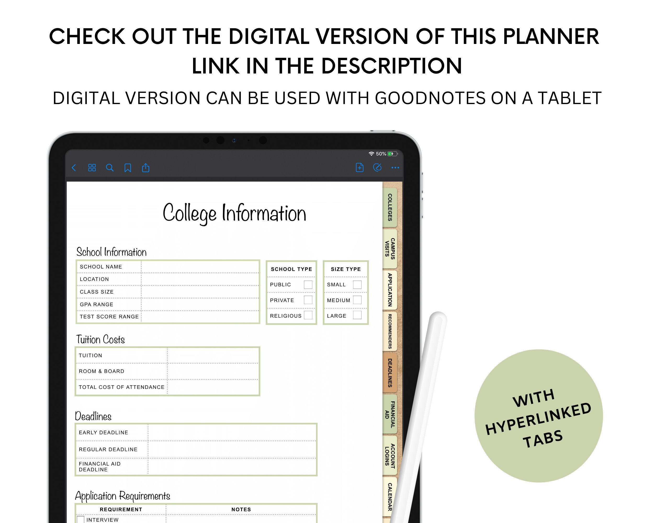 Printable College Admissions Application Planner | College Guide - Etsy