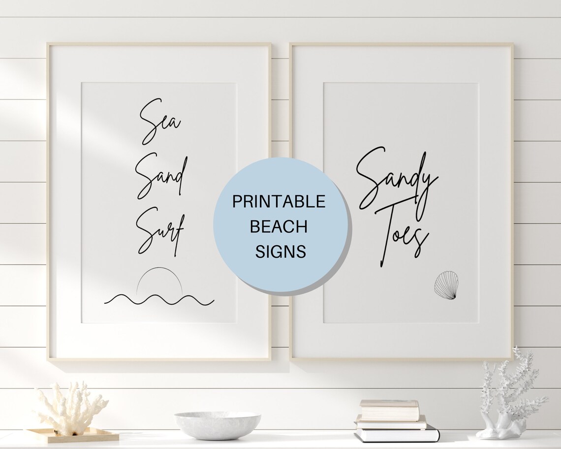 Printable Minimal Beach Signs to Frame, Sea Sand Surf, Sandy Toes ...