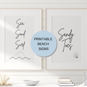Printable Minimal Beach Signs to Frame, Sea Sand Surf, Sandy Toes ...