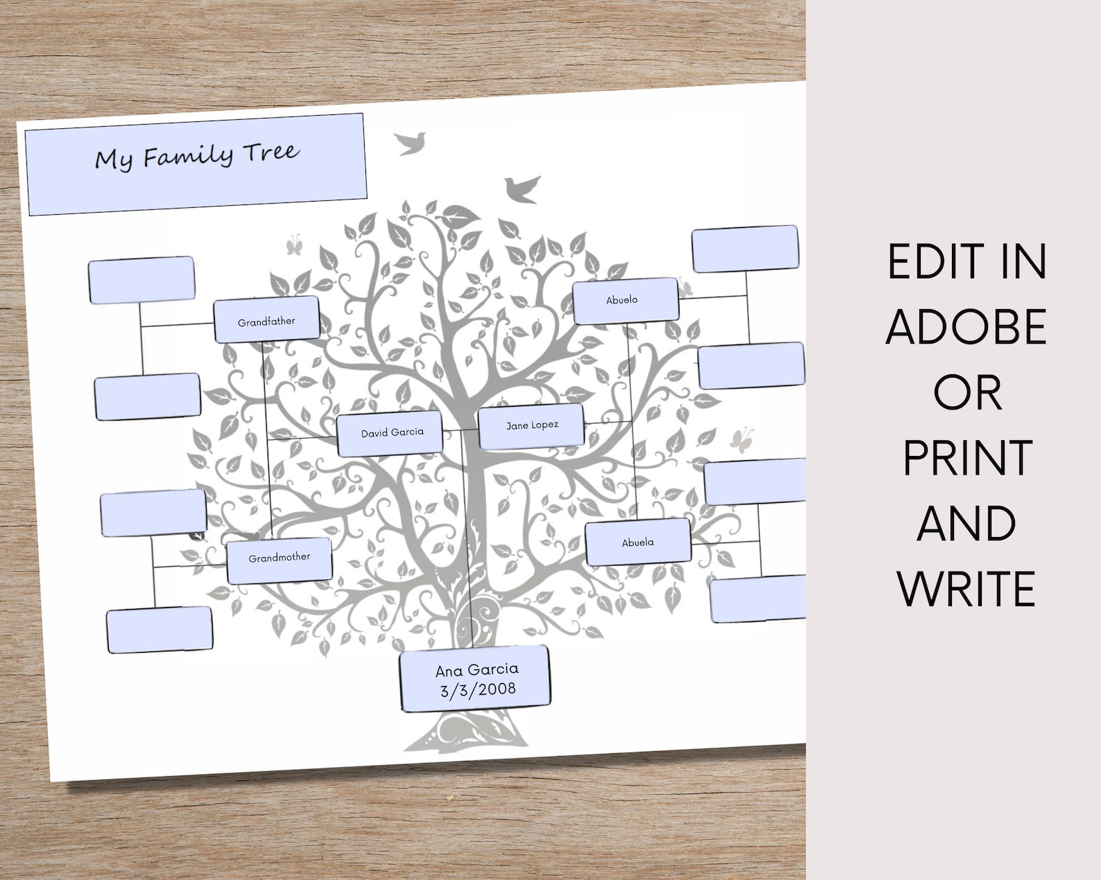 Editable Family Tree Template for Four Generations - Etsy