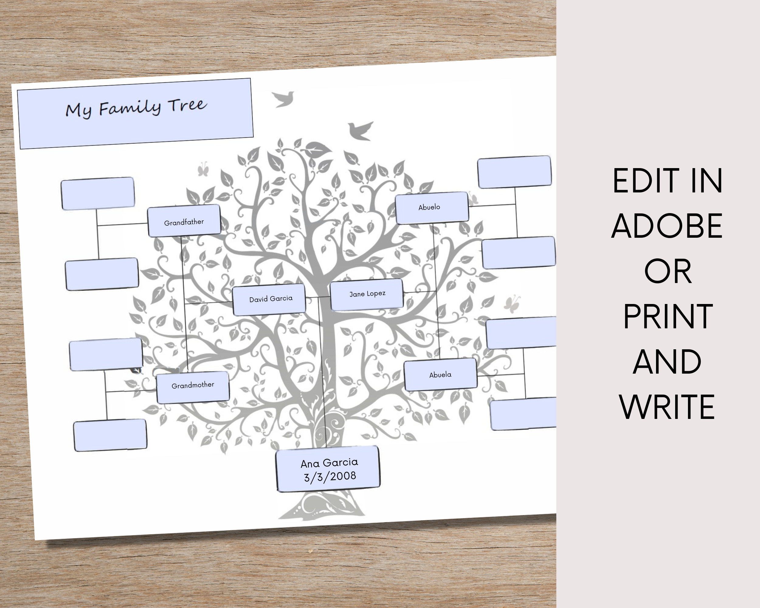 Editable Family Tree Template for Four Generations - Etsy