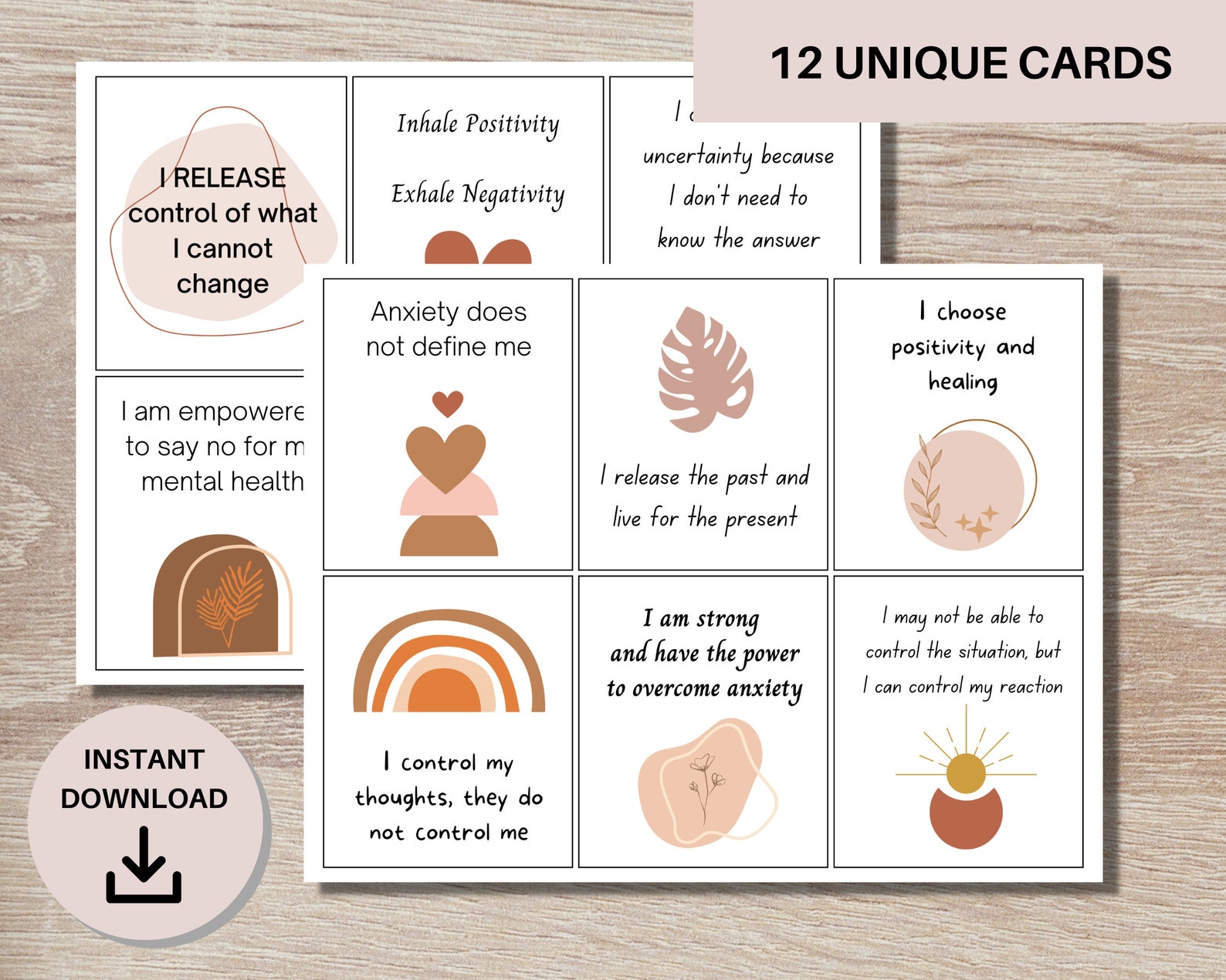 Printable Anxiety Affirmation Cards, Mental Health Boho Cards, Mental ...