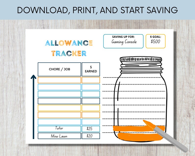 Printable Kids Savings Tracker With Sections for Chores and Goals - Etsy