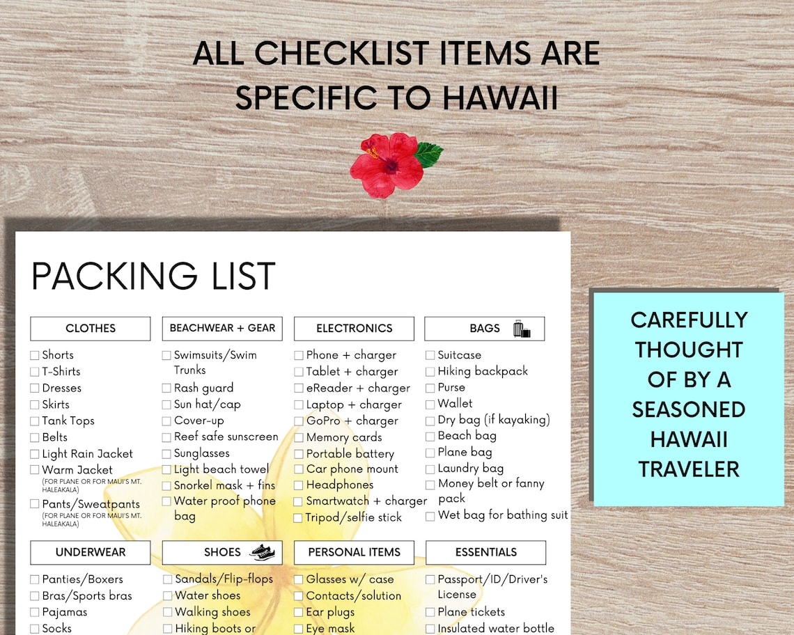 Hawaii Packing List, Printable Packing List for Hawaii, the Only ...