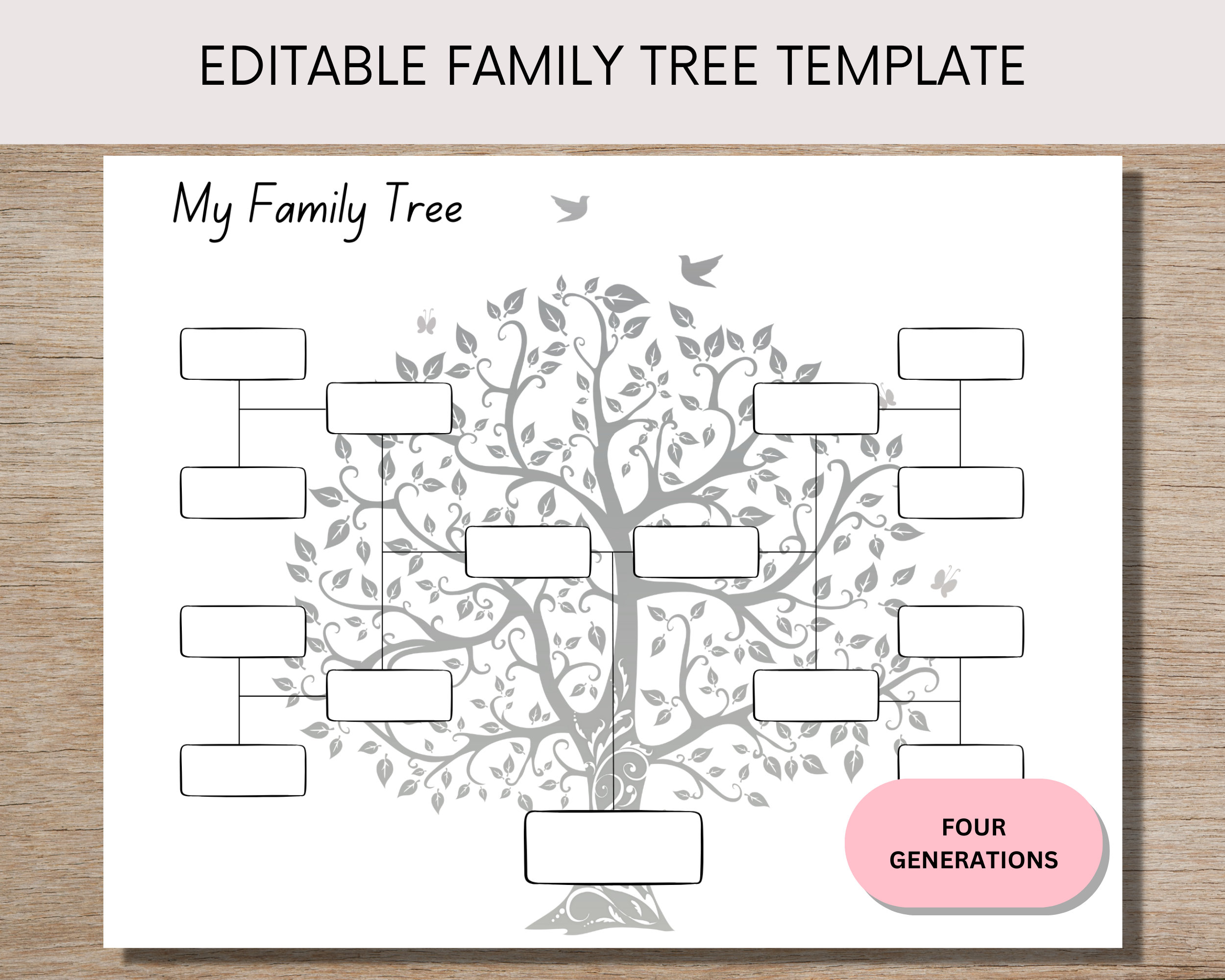 Editable Family Tree Template for Four Generations - Etsy