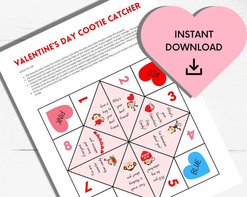 Printable Valentine's Day Cootie Catcher for Kids, Classroom Valentines ...