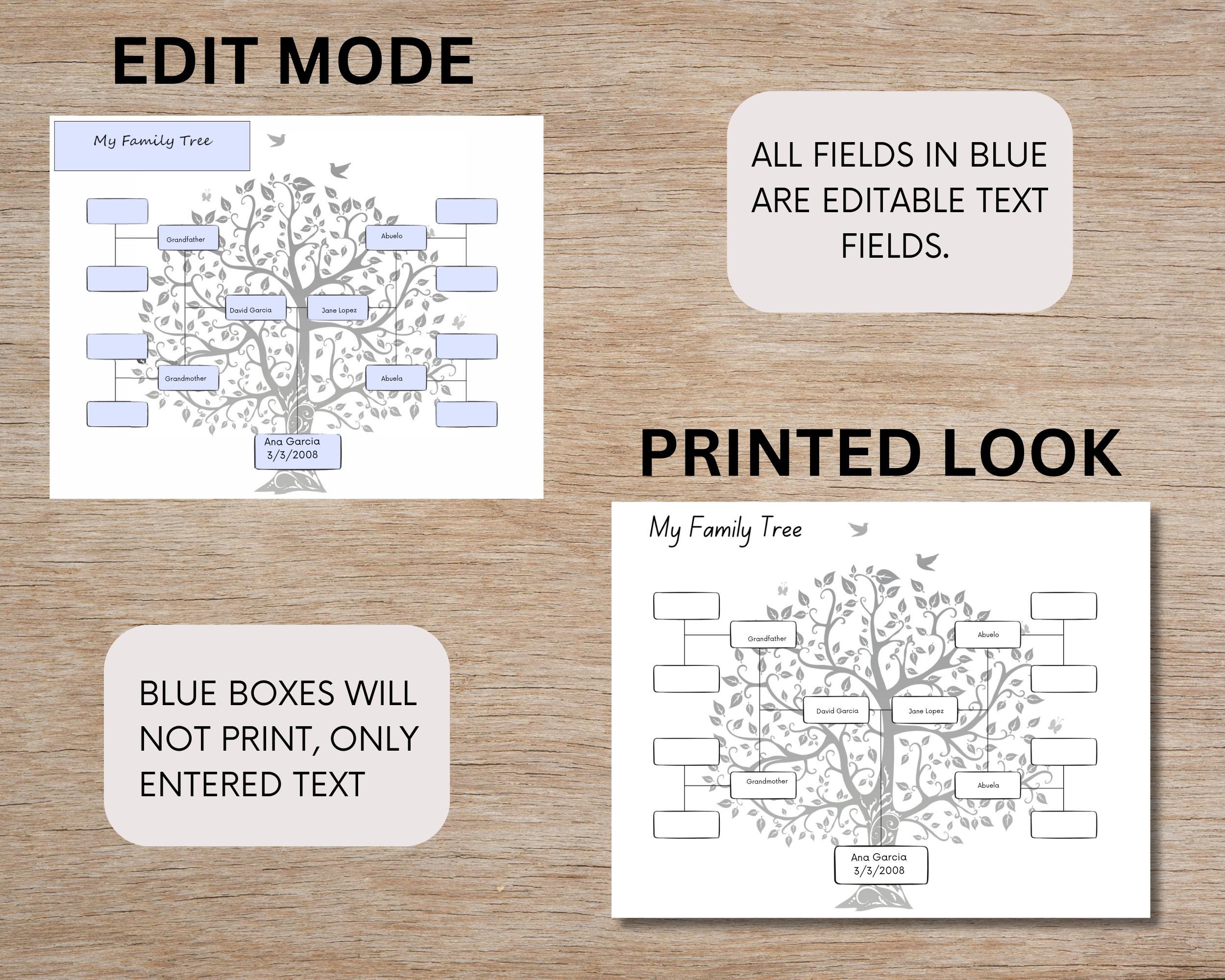 Editable Family Tree Template for Four Generations - Etsy