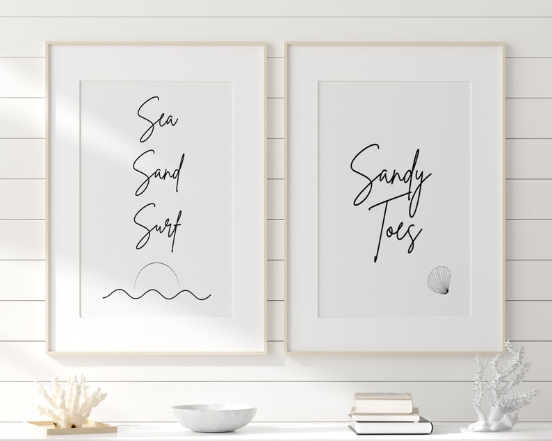 Printable Minimal Beach Signs to Frame, Sea Sand Surf, Sandy Toes ...