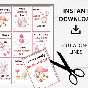 Gnome Valentine Cards for Kids, Printable Valentine's Day Cards ...