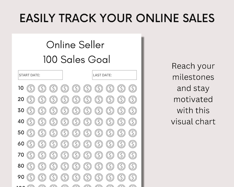 Printable Sales Goal Tracker, 100 Sales Coloring Tracker, Small ...