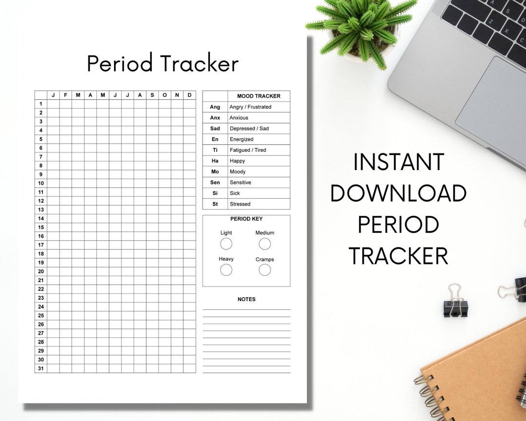 Printable Period Tracker With Mood Tracker Key, Period Journal, Period ...