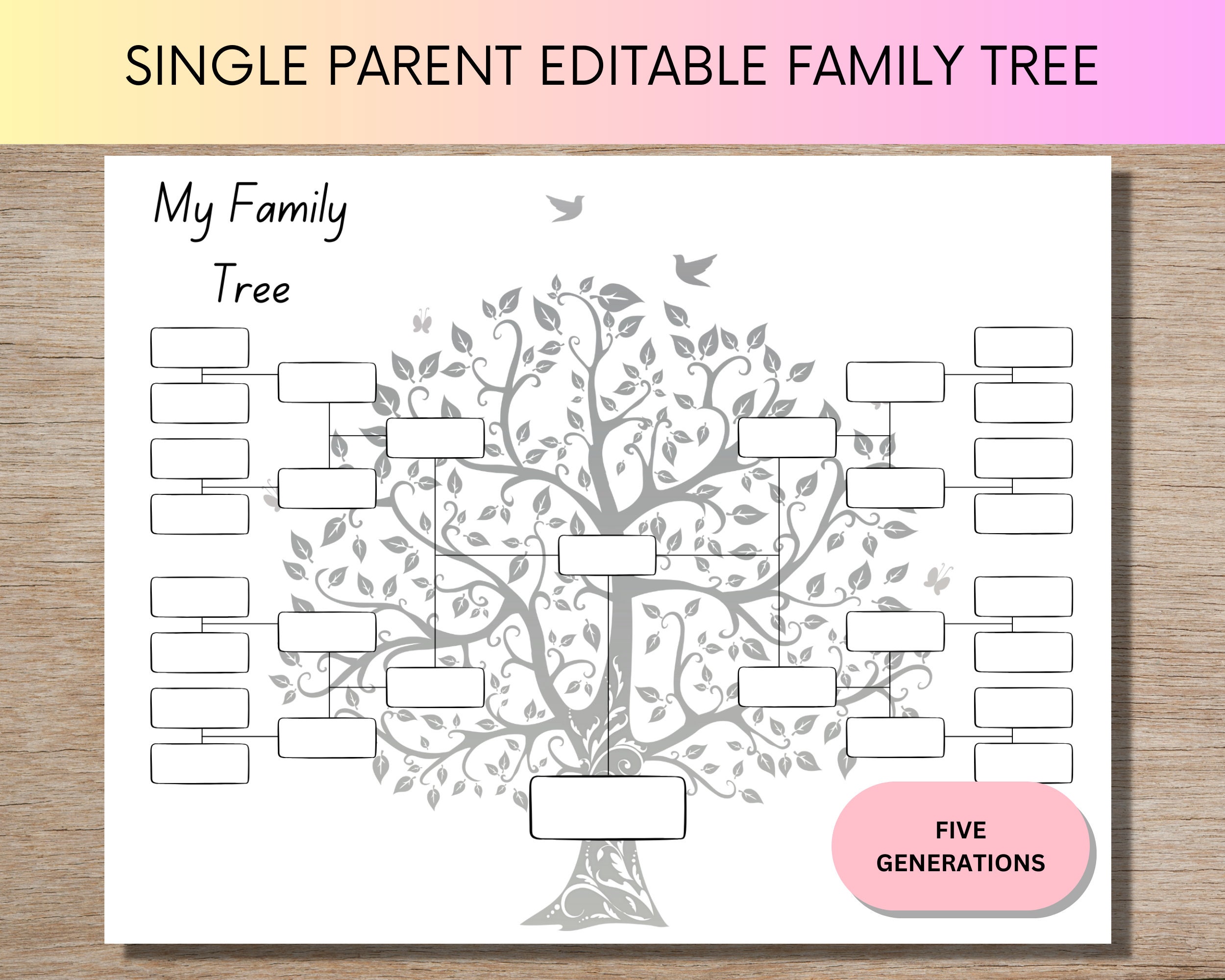 Single Parent Editable Family Tree Template - Etsy