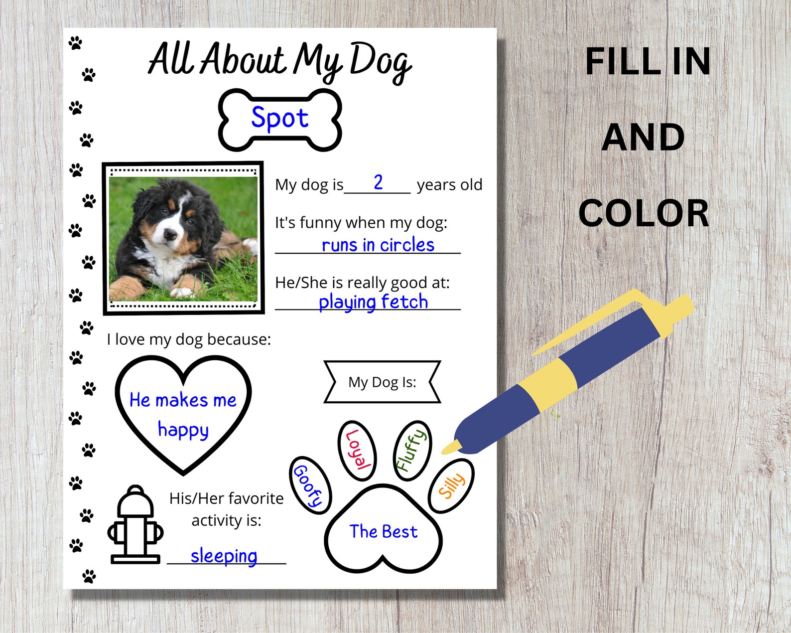 All About My Dog Fill in the Blank Printable, Dog Fill in the Blanks ...
