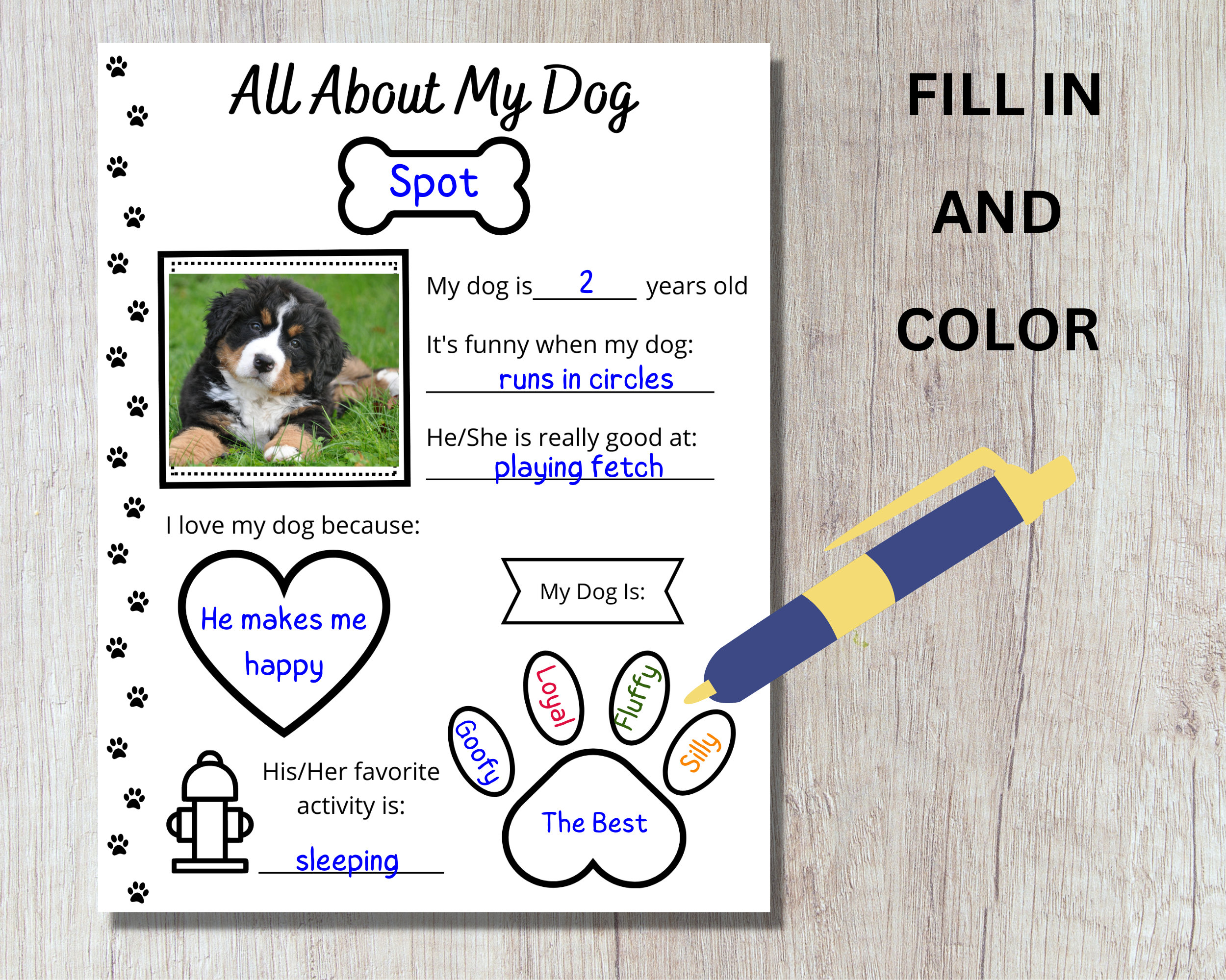 All About My Dog Fill in the Blank Printable, Dog Fill in the Blanks ...