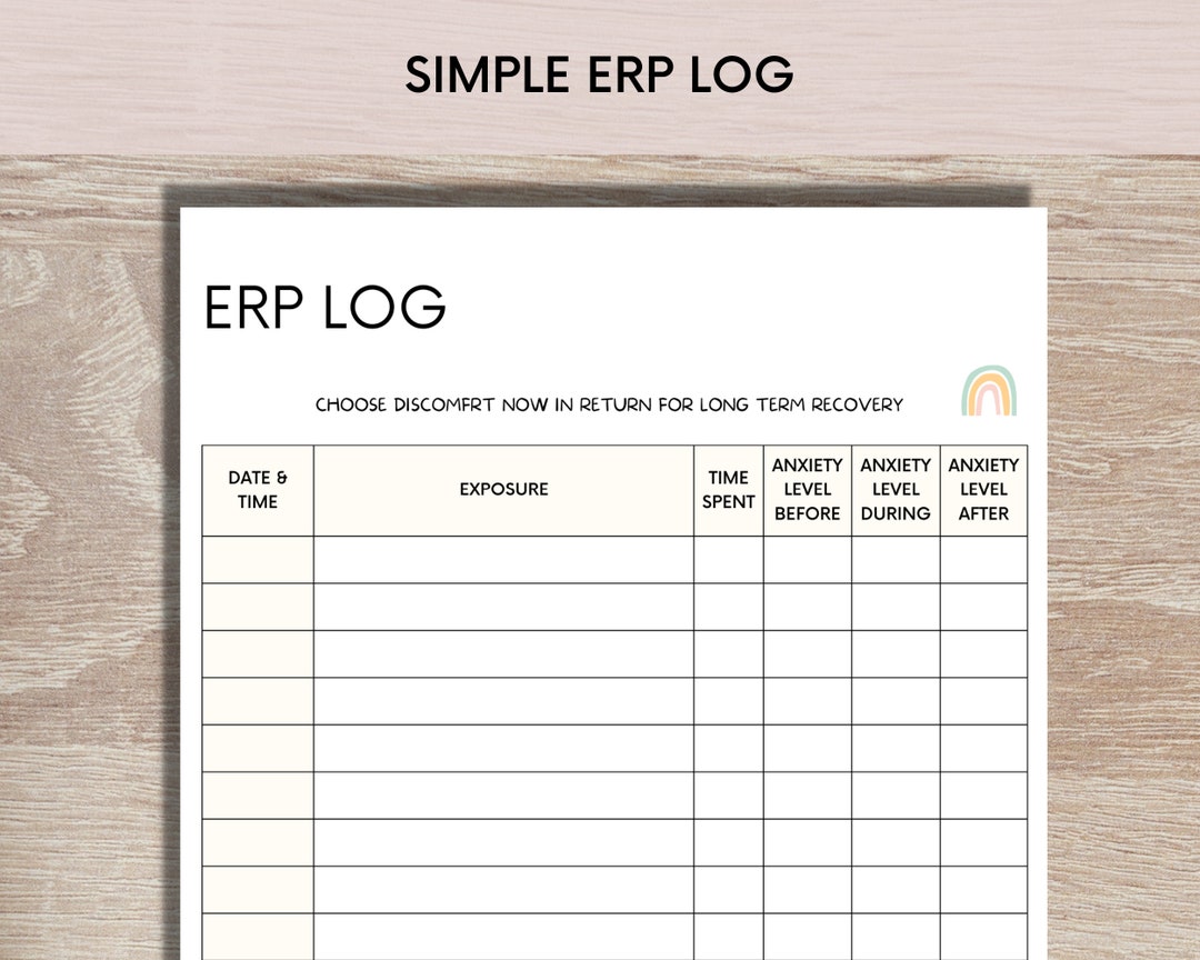 Simple ERP Log for OCD Therapy, Exposure Response Prevention Log, OCD ...